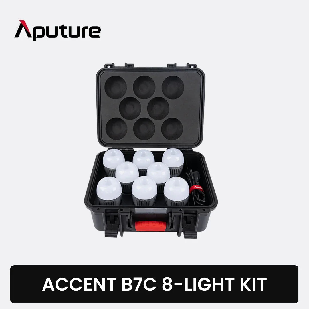 Aputure Accent B7C RGBWW LED 8-Light Kit with Charging Case – Red Dot Photo
