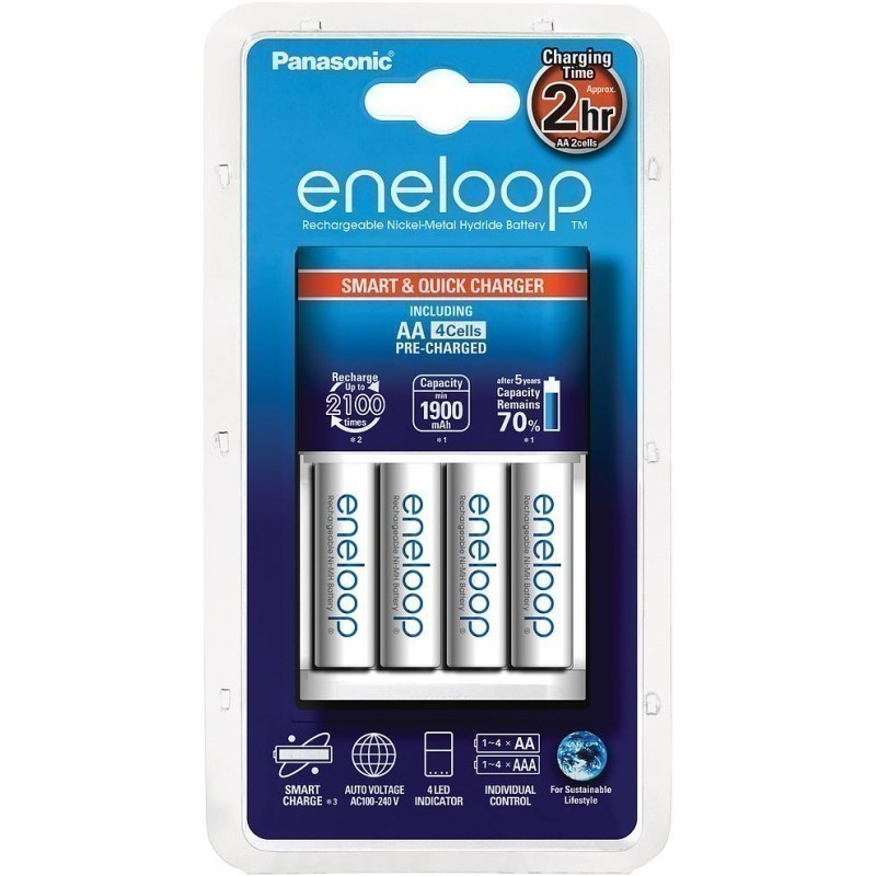 Panasonic Eneloop Charger with 4xAA 1900mAH NiMH Batteries – Red Dot Photo