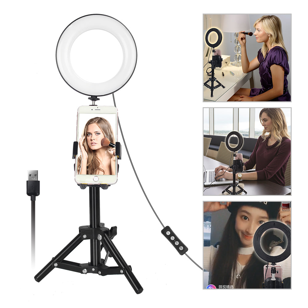 6 Inch Bi-colour LED Ring Light with mini stand and smartphone holder ...